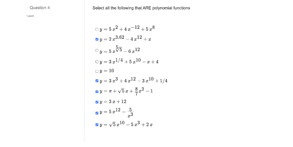 Solved Select all the following that ARE polynomial | Chegg.com