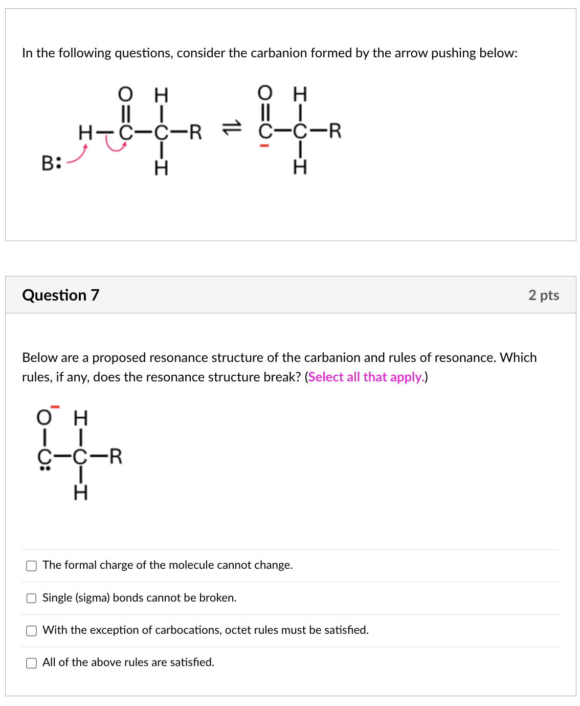 Solved In the following questions, consider the carbanion | Chegg.com