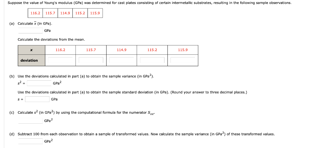 Solved Suppose the value of Young's modulus (GPa) was | Chegg.com