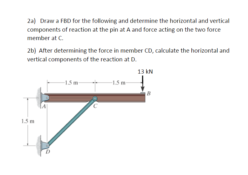 Solved 2a) Draw a FBD for the following and determine the | Chegg.com