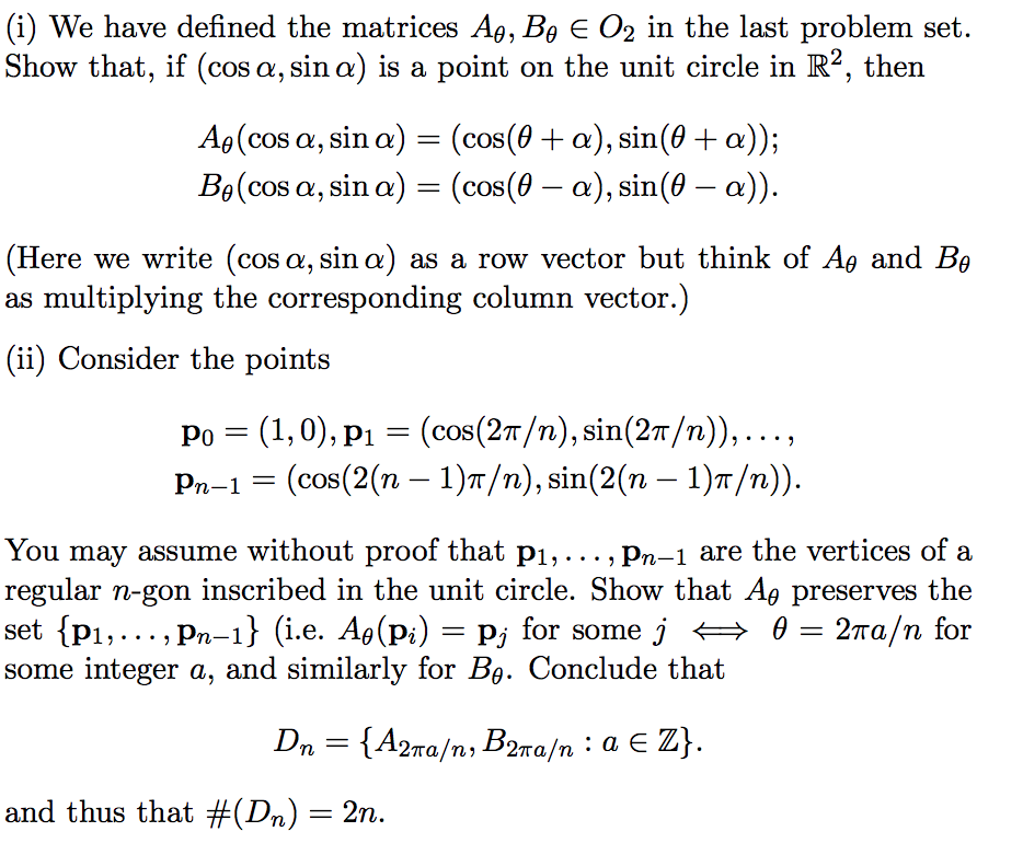 Solved (i) We have defined the matrices Αθ, Bpe O2 in the | Chegg.com