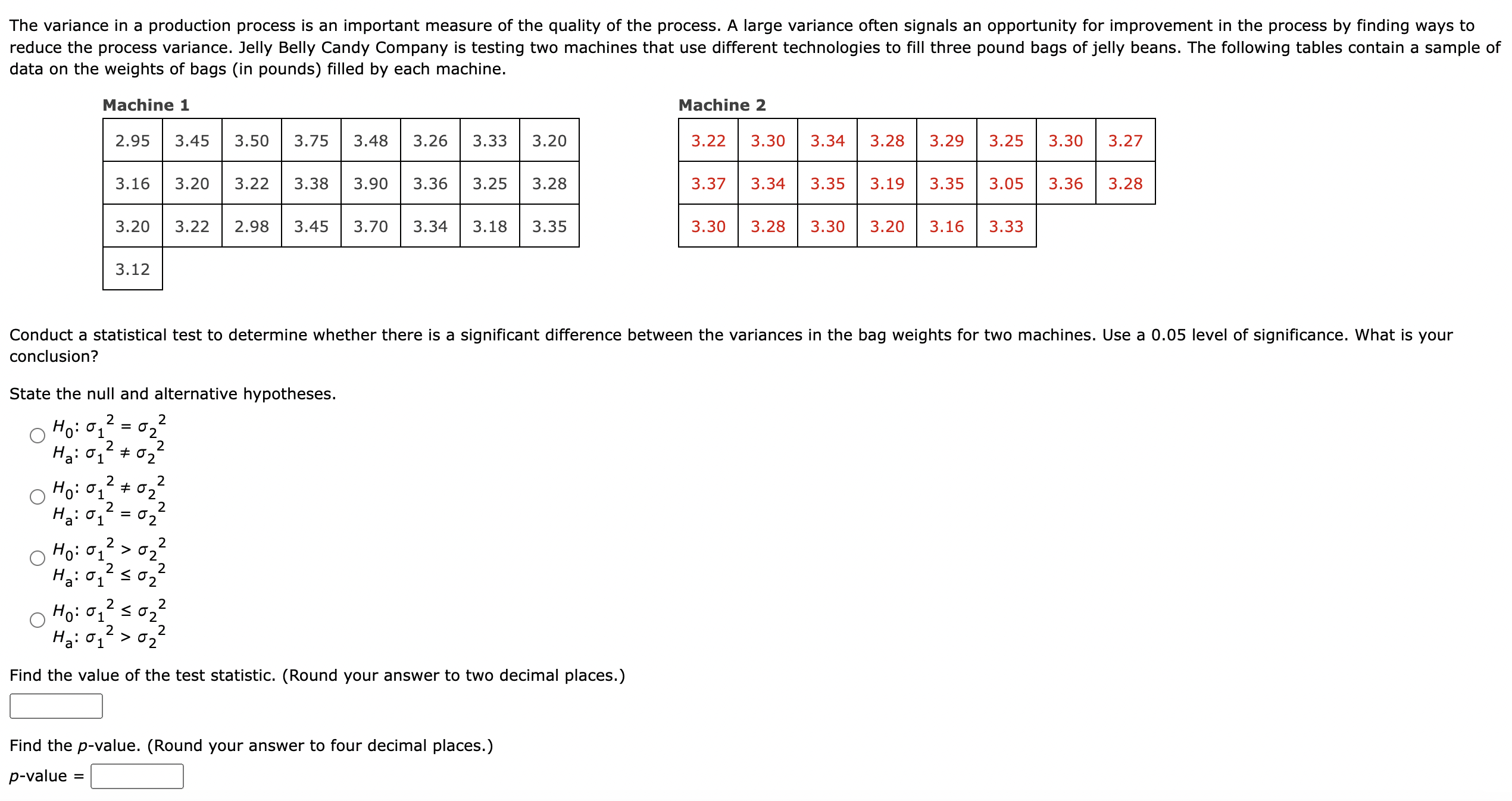 Solved data on the weights of bags (in pounds) filled by | Chegg.com