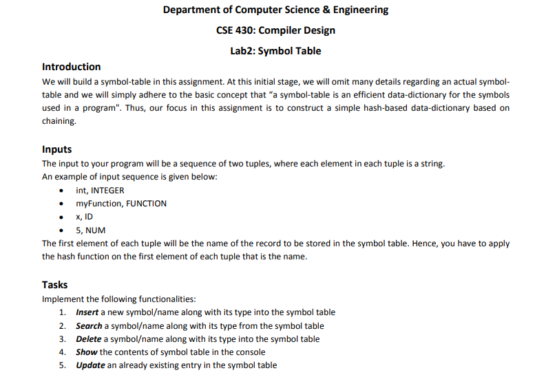 Solved Department of Computer Science & Engineering CSE 430: | Chegg.com