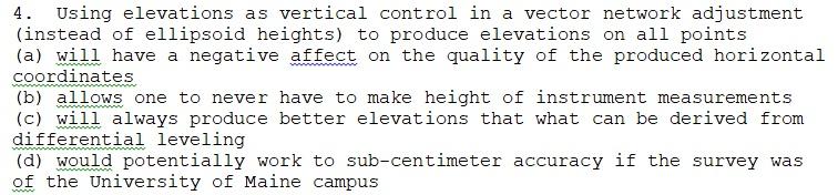 Solved 4. Using elevations as vertical control in a vector | Chegg.com