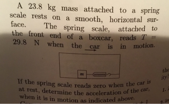 Solved A 23.8 kg mass attached to a spring scale rests on a | Chegg.com