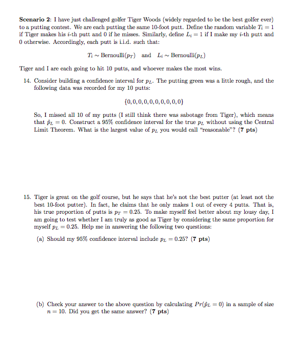 Solved Scenario 2: I have just challenged golfer Tiger Woods | Chegg.com