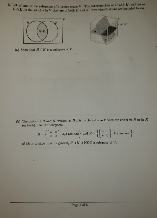 Solved subspaces of a vector space V. The intersection of H | Chegg.com