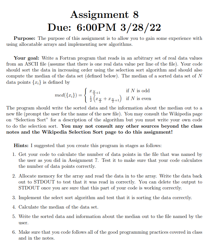 Solved Assignment 8 Due: 6:00PM 3/28/22 Purpose: The purpose | Chegg.com