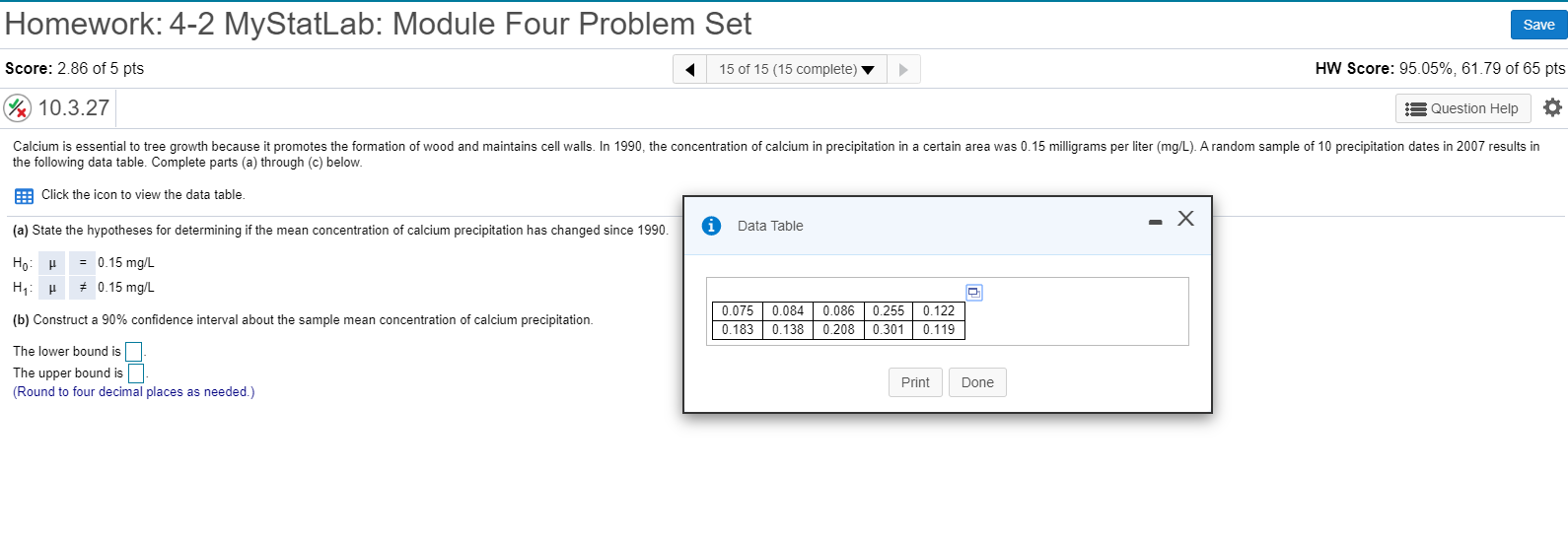 Solved Homework: 4-2 MyStatLab: Module Four Problem Set Save | Chegg.com