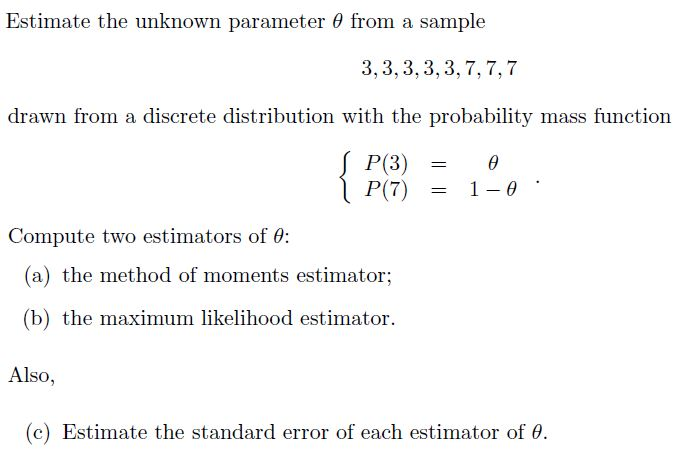 Solved Estimate the unknown parameter theta from a sample 3, | Chegg.com