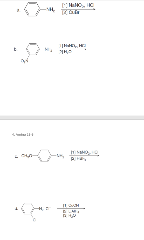 Solved a . -NH2 [1] NaNO2, HCI [2] CuBr b. -NH2 [1] NaNO2, | Chegg.com