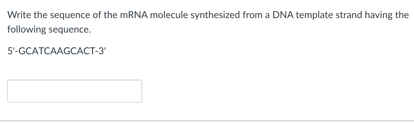 Solved Write the sequence of the mRNA molecule synthesized | Chegg.com
