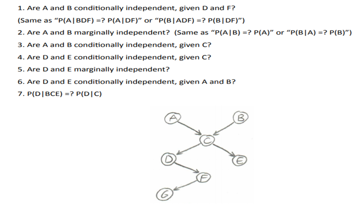 Solved 1. Are A and B conditionally independent, given D and | Chegg.com
