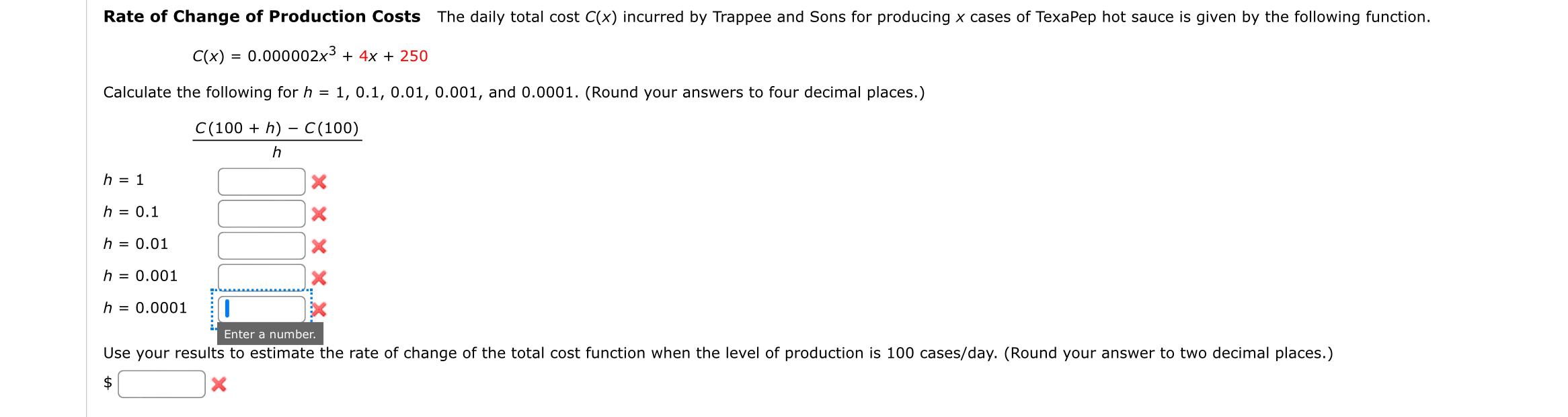 Solved C(x)=0.000002x3+4x+250 Calculate the following for | Chegg.com