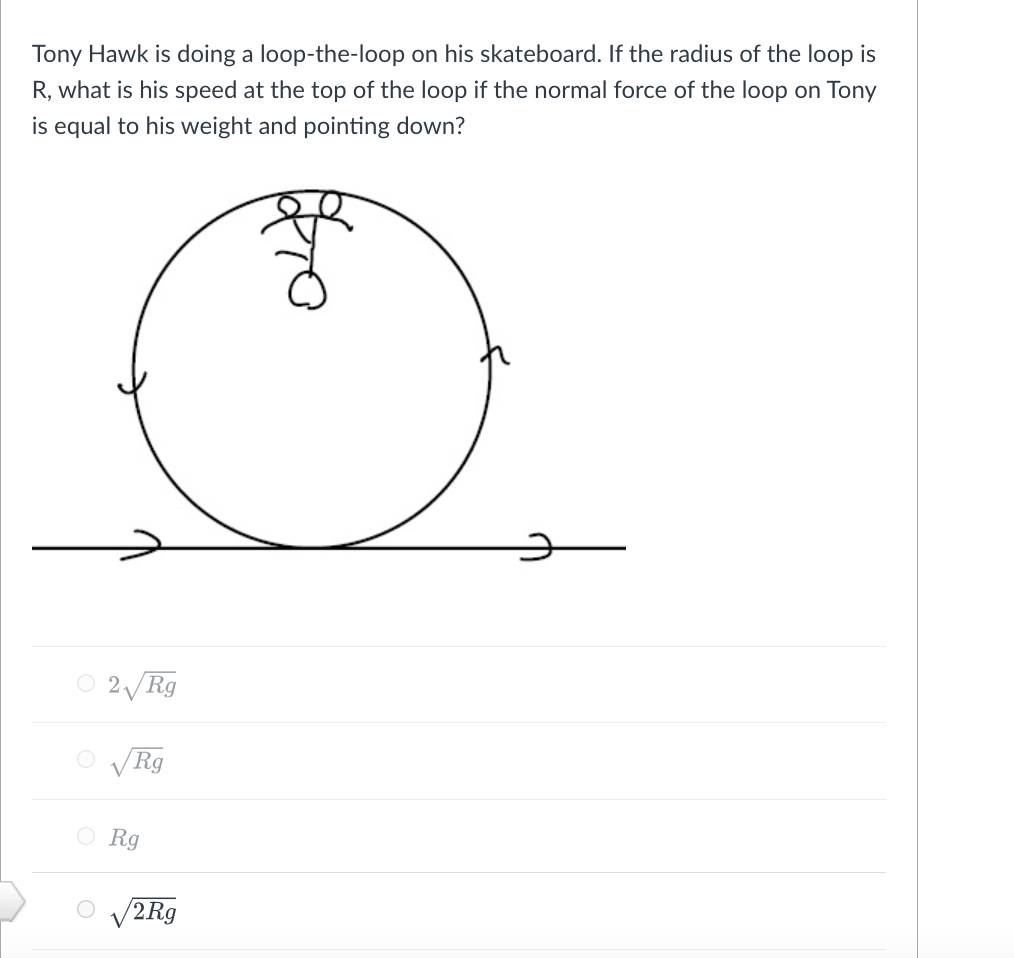Solved Tony Hawk is doing a loop-the-loop on his skateboard. | Chegg.com