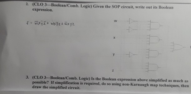 Solved 2. (CLO 3-Boolean/Comb. Logic) Given the SOP circuit, | Chegg.com