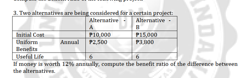 Solved 3. Two alternatives are being considered for a | Chegg.com