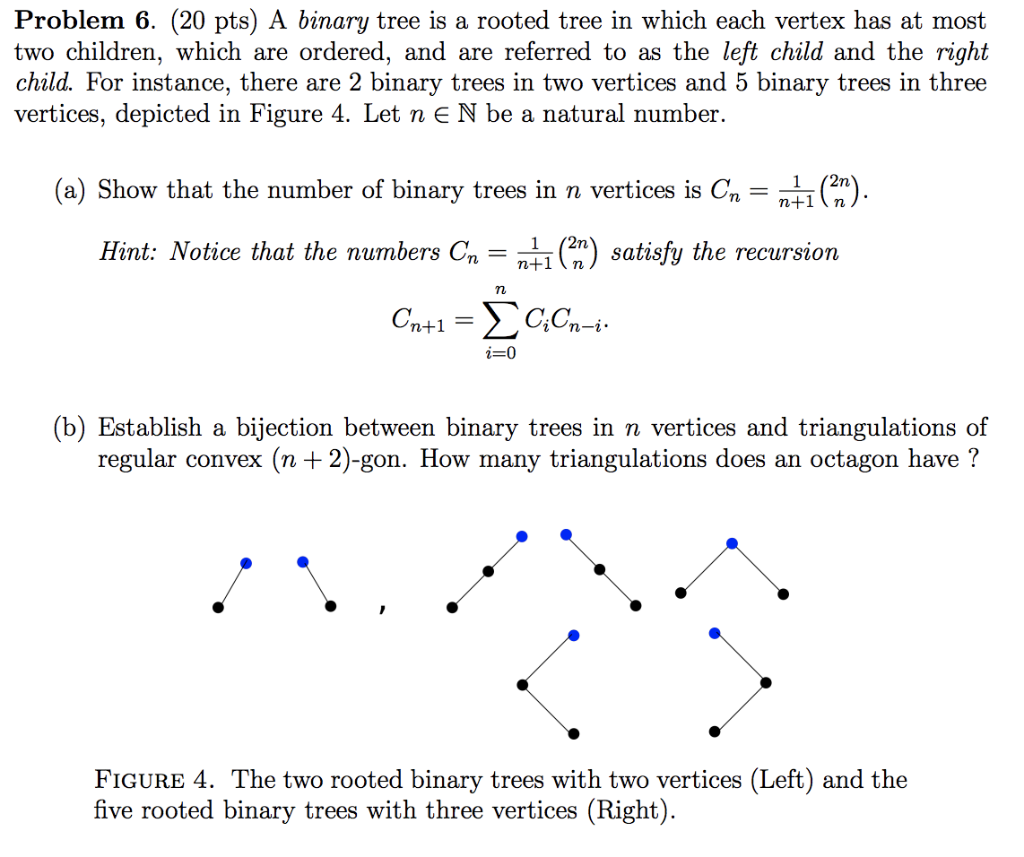 Solved Problem 6. (20 pts) A binary tree is a rooted tree in | Chegg.com
