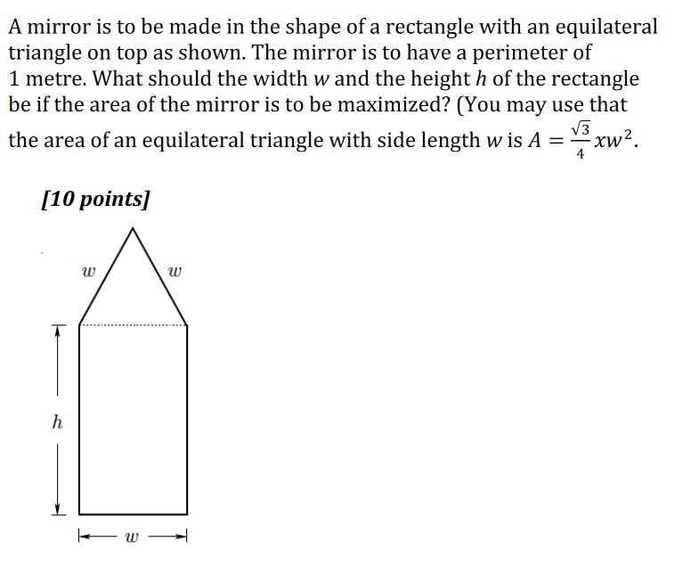 Solved A mirror is to be made in the shape of a rectangle | Chegg.com
