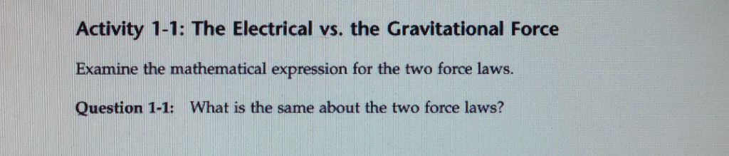 Solved INVESTIGATION 1: ELECTRICAL AND GRAVITATIONAL FORCES | Chegg.com