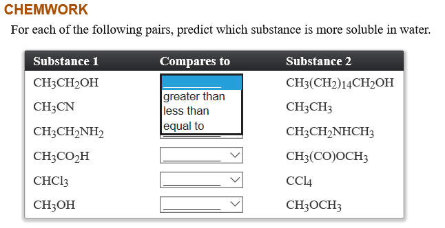 Solved CHEMWORK For each of the following pairs, predict | Chegg.com