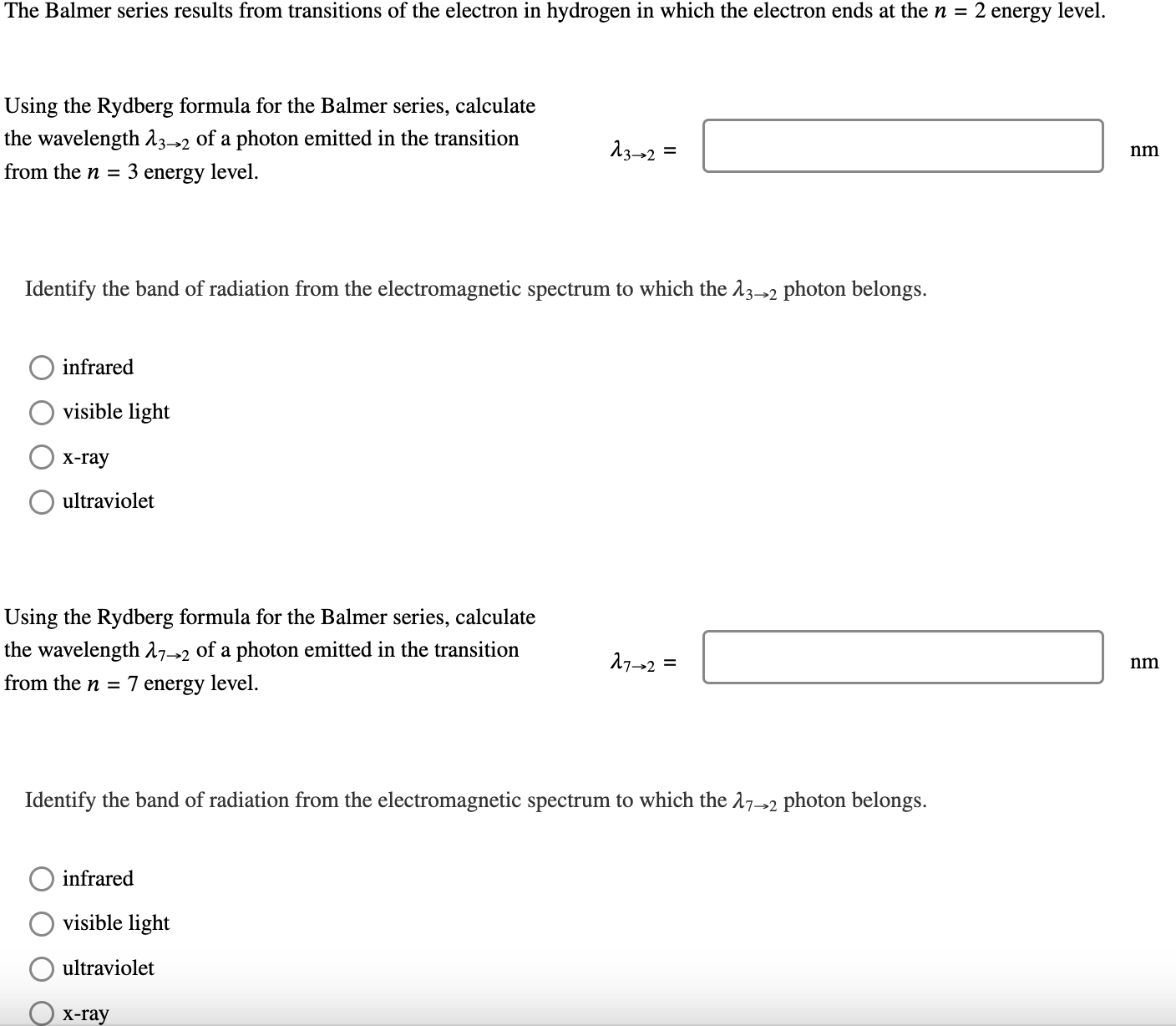 Solved The Balmer series results from transitions of the | Chegg.com