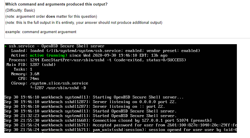 Solved Which command and arguments produced this output? | Chegg.com