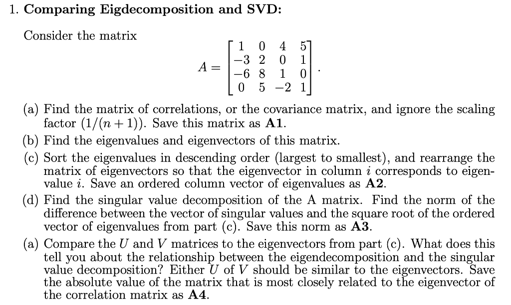 Solved 1. Comparing Eigdecomposition and SVD: Consider the | Chegg.com