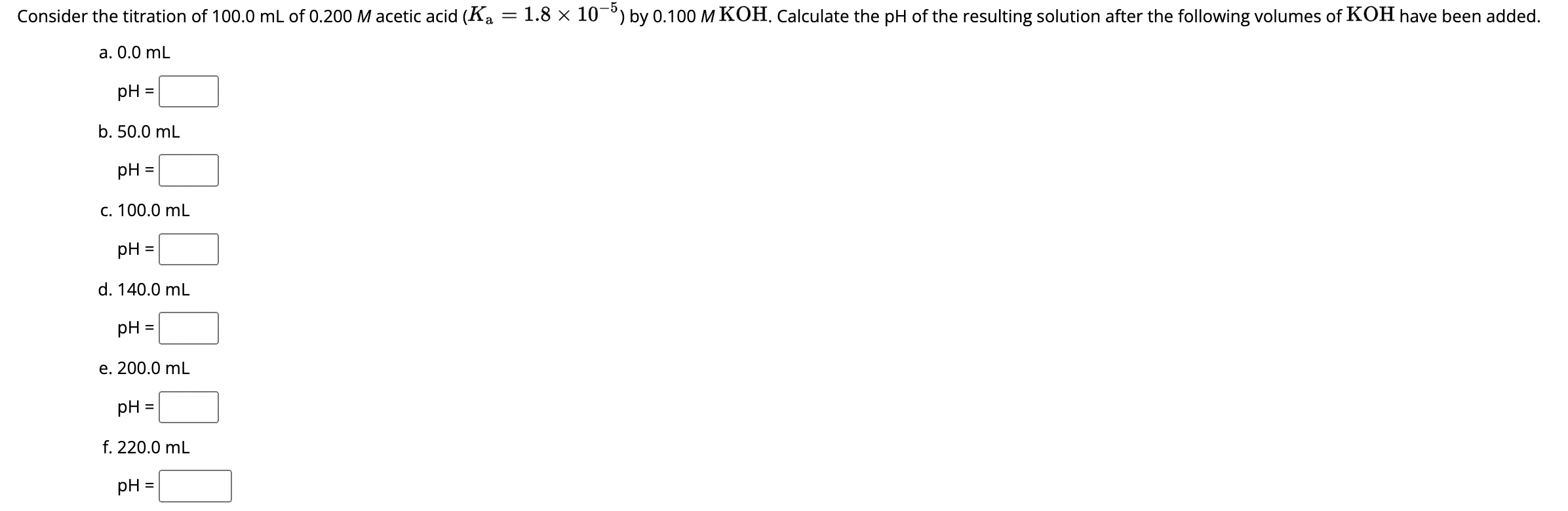 Solved Consider the titration of 100.0 mL of 0.200M acetic | Chegg.com