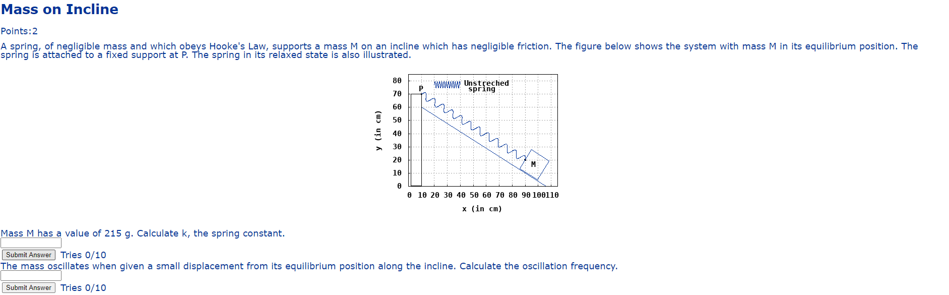 Solved Mass on Incline Points:2 A spring, of negligible mass | Chegg.com