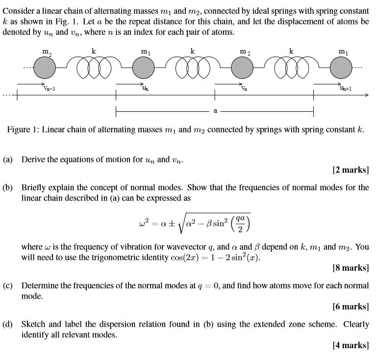 Solved Consider a linear chain of alternating masses m1 and | Chegg.com