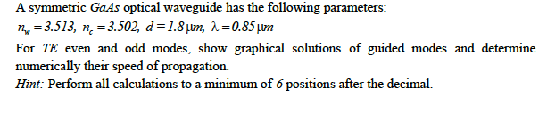 Solved A Symmetric Gaas Optical Waveguide Has The Following