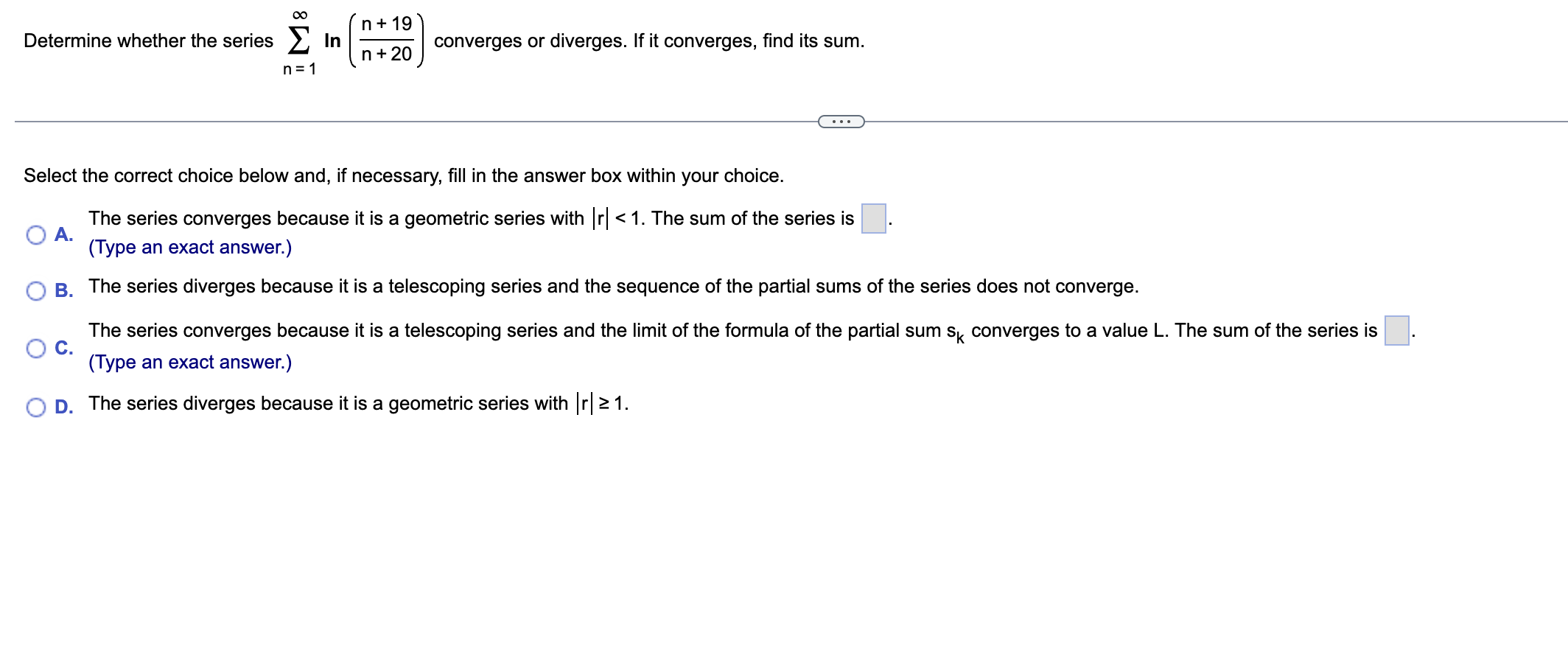 Solved Determine whether the series ∑n=0∞5n4n−3n converges | Chegg.com