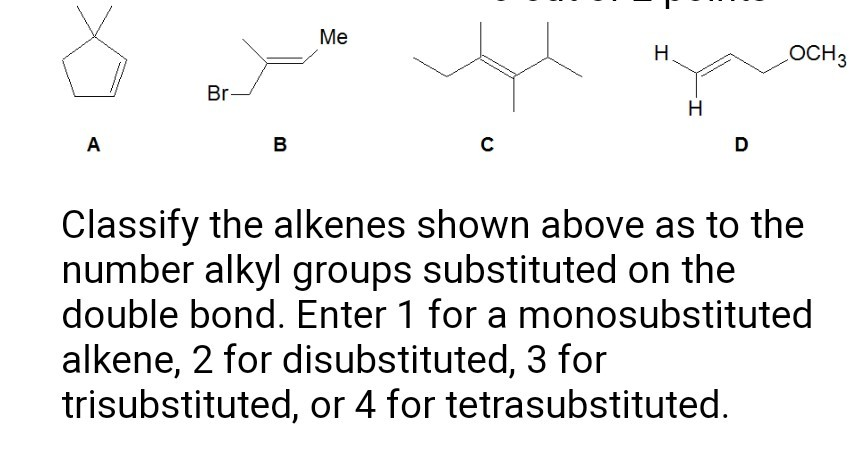 Solved Me OCH3 Br Classify the alkenes shown above as to the | Chegg.com