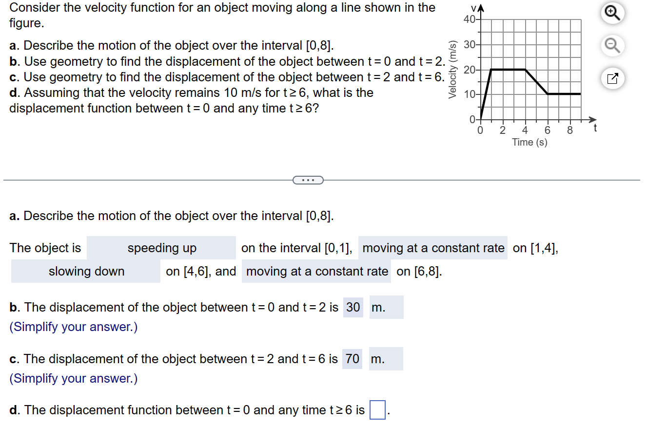 Solved Consider the velocity function for an object moving | Chegg.com