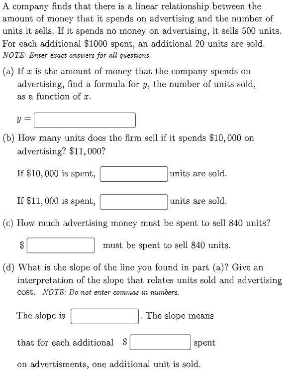 Solved A company finds that there is a linear relationship | Chegg.com