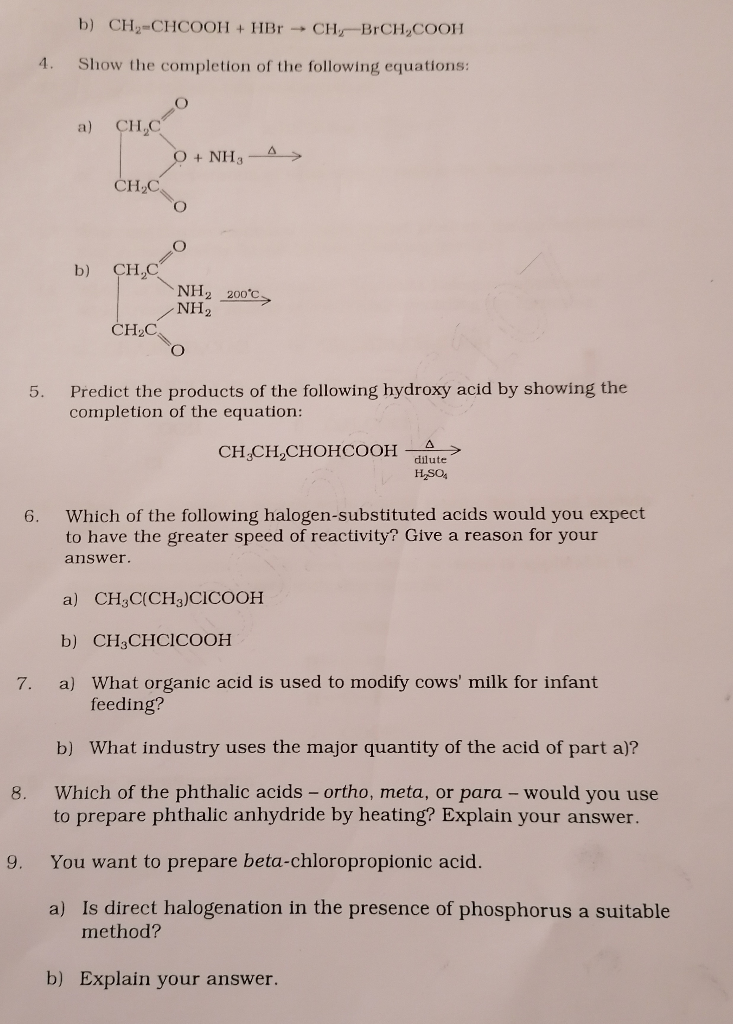 Solved b) CH, CHCOOH + HBr - CH, BrCH,COOH 4. Show the | Chegg.com