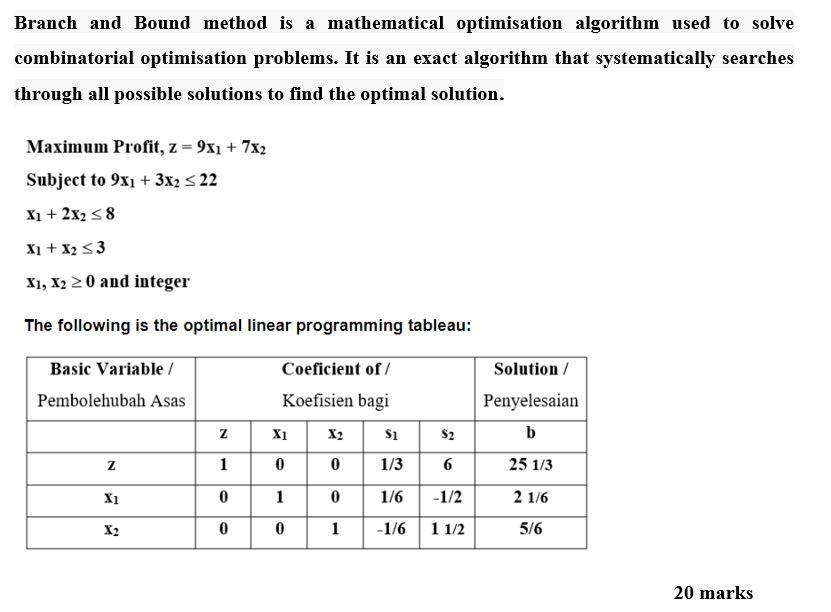 Solved Branch and Bound method is a mathematical | Chegg.com