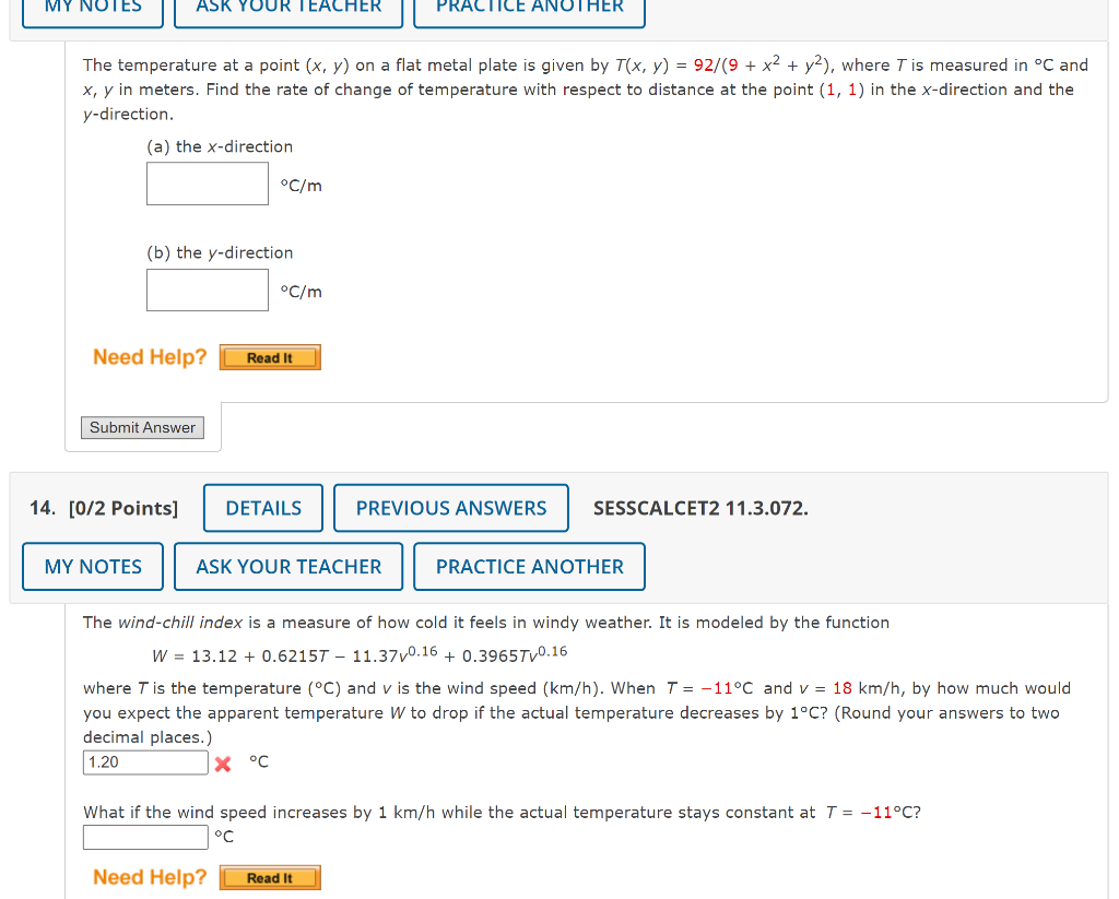 Solved MY NOTES ASK YOUR TEACHER The temperature at a point | Chegg.com