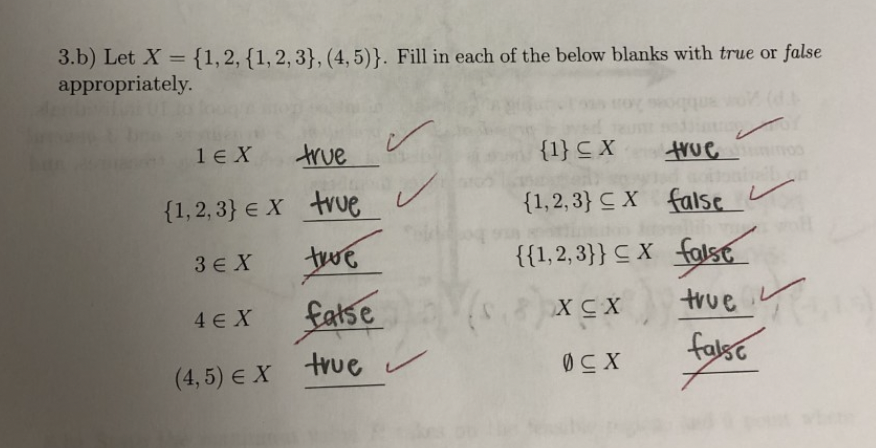 Solved 3.b) Let X = {1, 2, {1,2,3), (4,5)}. Fill in each of | Chegg.com