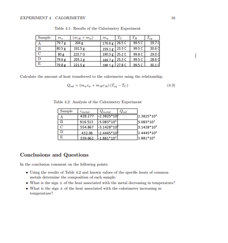 Solved Experiment 4 Calorimetry Introduction The term | Chegg.com