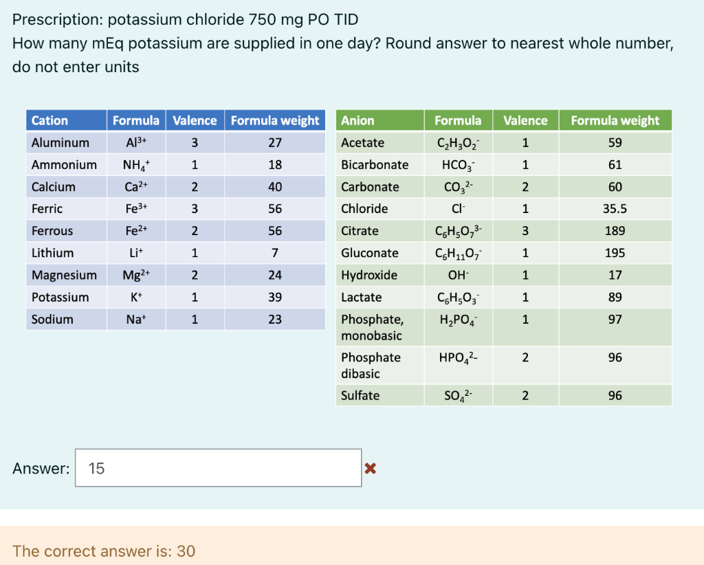 Solved Prescription: potassium chloride 750mg PO TID How | Chegg.com