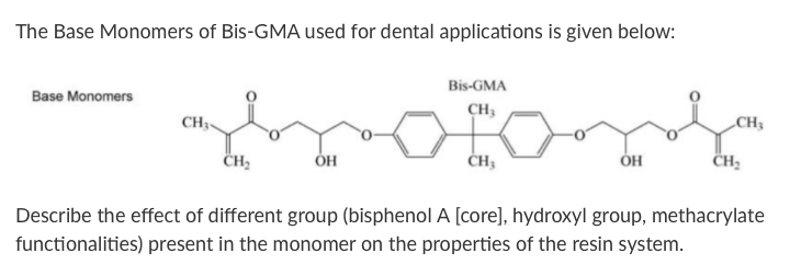 Solved The Base Monomers of Bis-GMA used for dental | Chegg.com