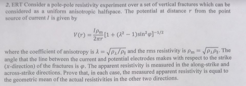ERT. Consider a pole-pole resistivity experiment over | Chegg.com