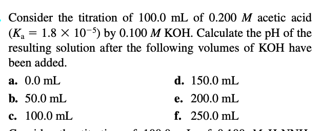 Solved Consider the titration of 100.0 mL of 0.200M acetic | Chegg.com