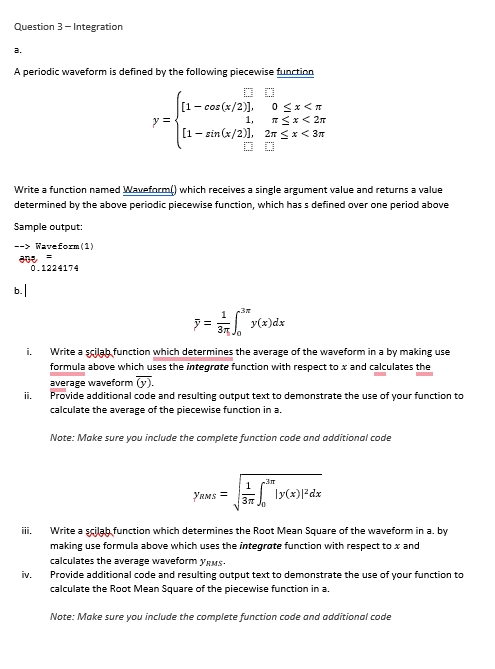 Solved Question 3-Integration a. A periodic waveform is | Chegg.com