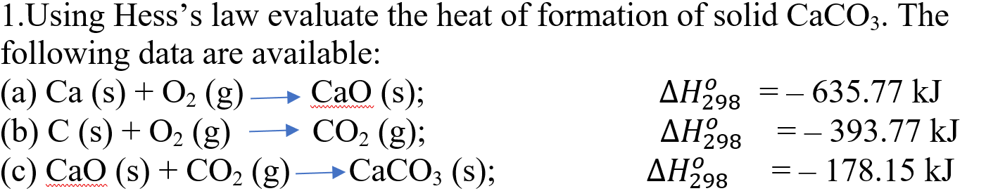 Solved 1.Using Hess's law evaluate the heat of formation of | Chegg.com