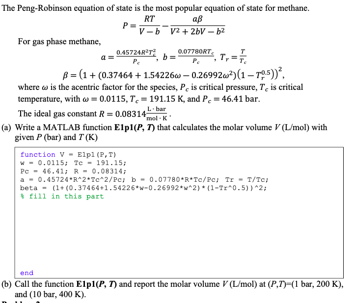 Solved T, =. a= 9 PC The Peng-Robinson equation of state is | Chegg.com