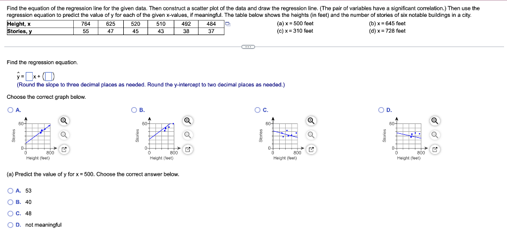 Solved Find the equation of the regression line for the | Chegg.com