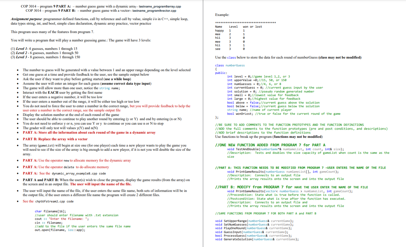 Example: +++++++ won or lost COP 3014 - program 9 | Chegg.com